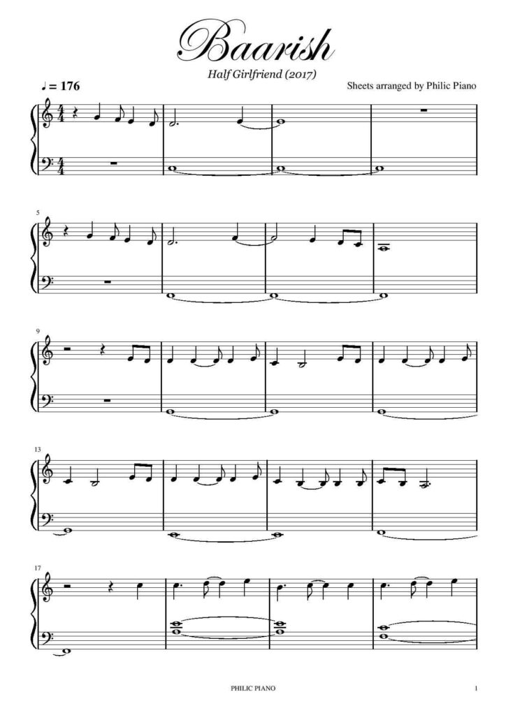 Baarish | Piano Notes/Sheets/MIDI | Philic Piano