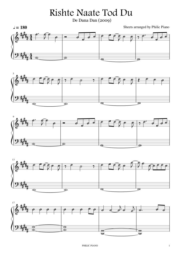 Rishte Naate Tod Du | Piano Notes/Sheets/MIDI | Philic Piano