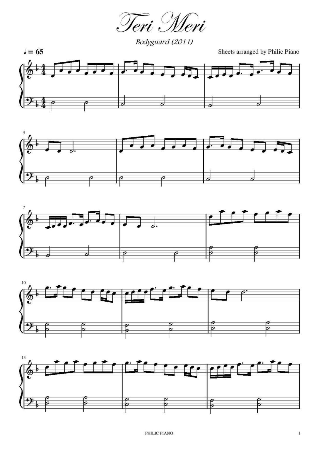 Teri Meri | Piano Notes/Sheets/MIDI | Philic Piano