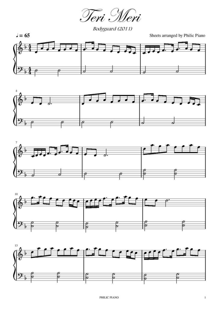 Teri Meri | Piano Notes/Sheets/MIDI | Philic Piano
