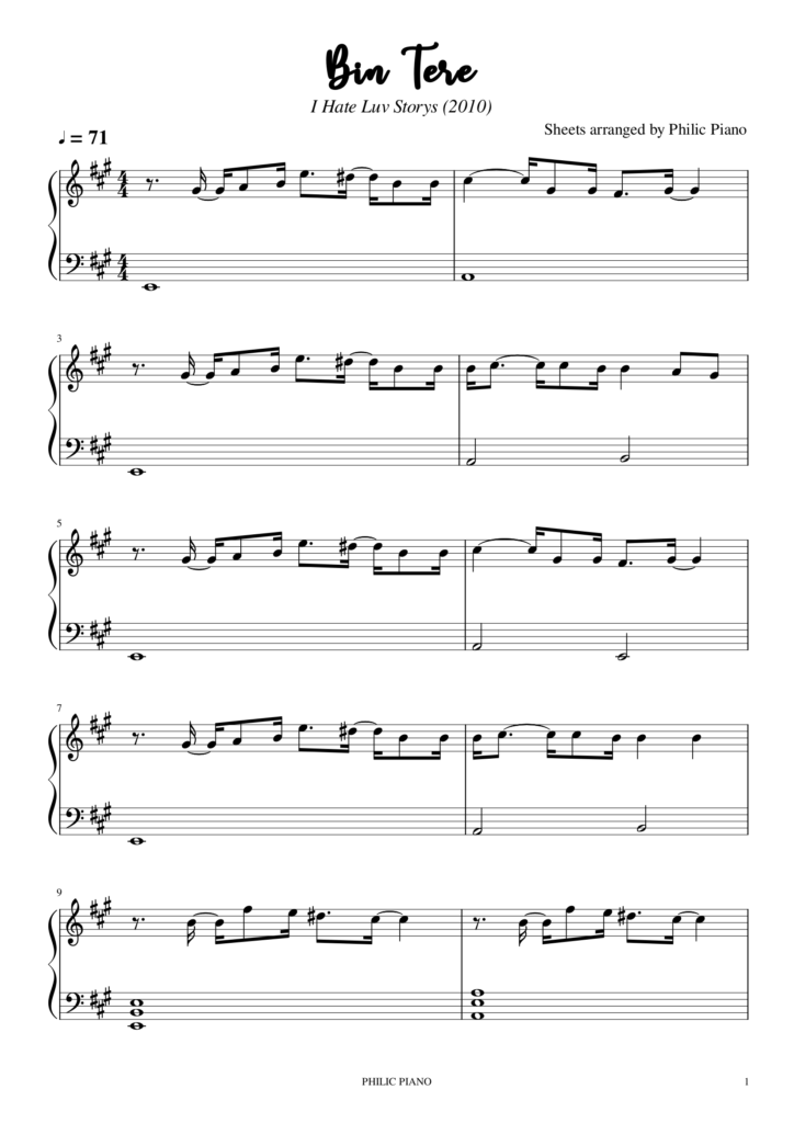 Bin Tere | Piano Notes/Sheets/MIDI | Philic Piano