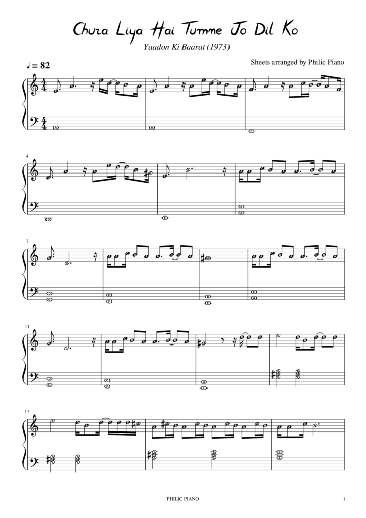 Chura Liya Hai Tumne Jo dil Ko | Piano Notes/Sheets/MIDI