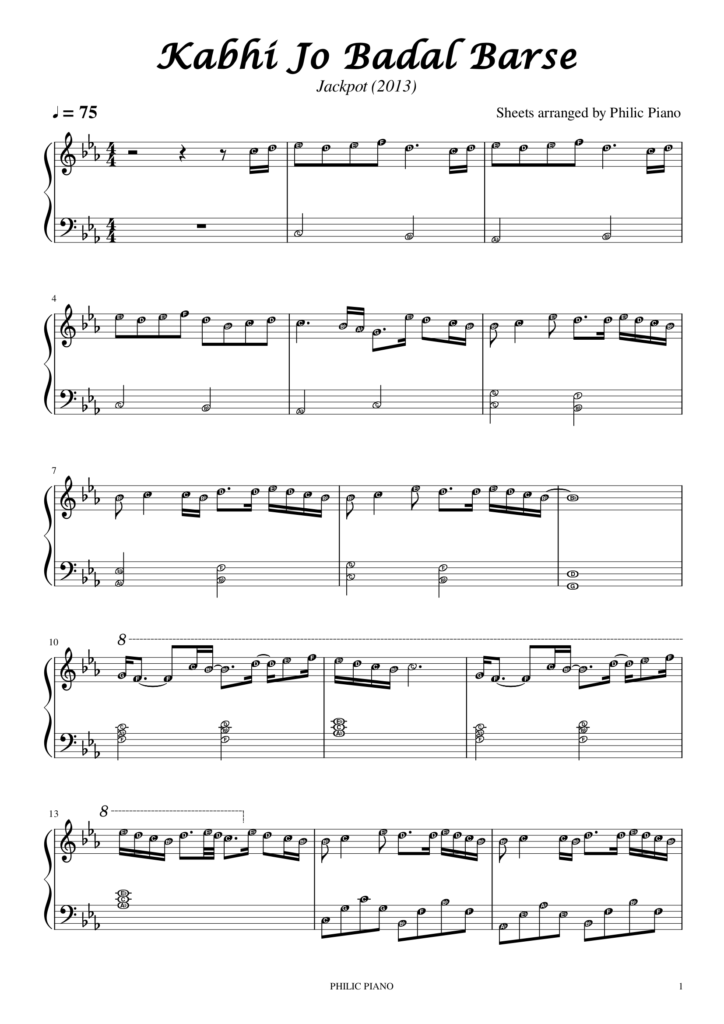 Kabhi Jo Badal Barse | Piano Notes/Sheets/MIDI | Philic Piano