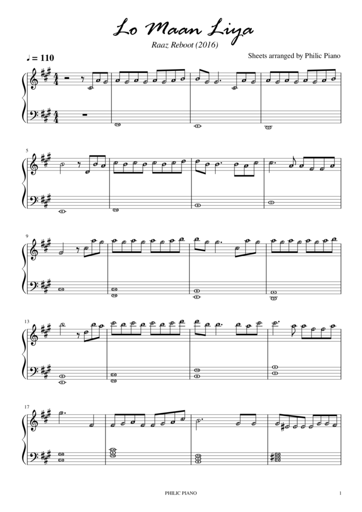 Lo Maan Liya | Piano Notes/Sheets/MIDI | Philic Piano