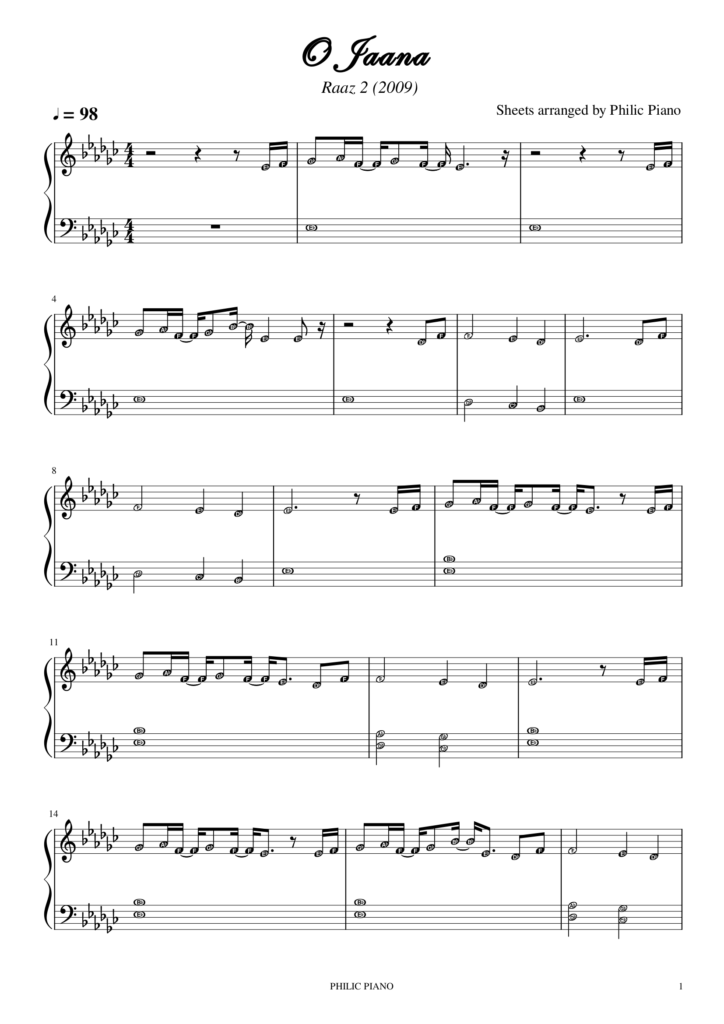 O Jaana | Piano Notes/Sheets/MIDI | Philic Piano