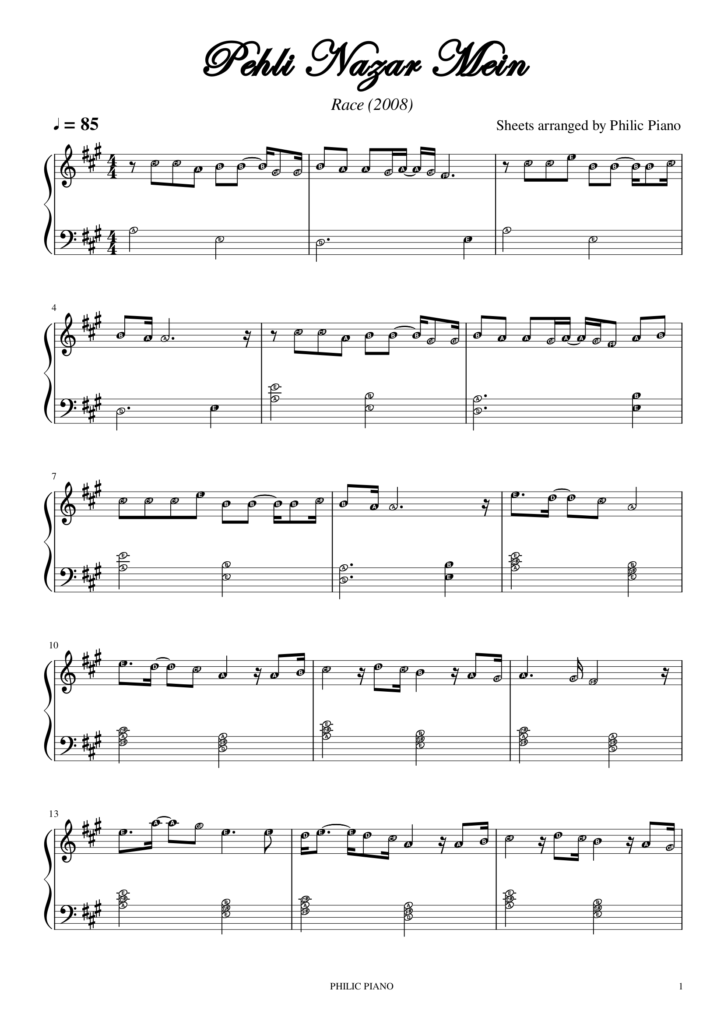 Pehli Nazar Mein | Piano Notes/Sheets/MIDI | Philic Piano