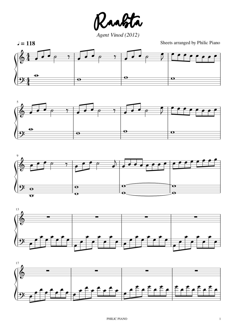 Raabta | Piano Notes/Sheets/MIDI | Philic Piano