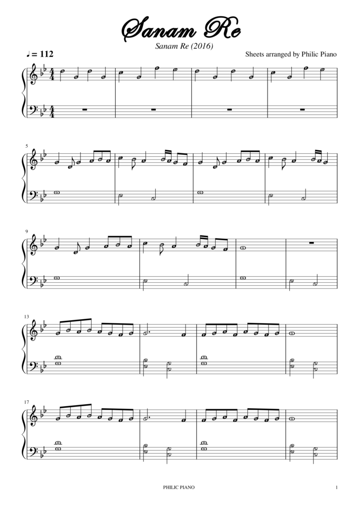 Sanam Re | Piano Notes/Sheets/MIDI | Philic Piano