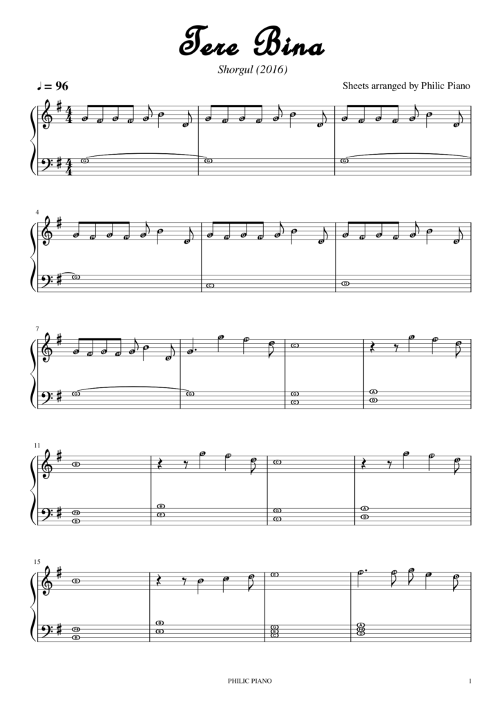 Tere Bina | Piano Notes/Sheets/MIDI | Philic Piano