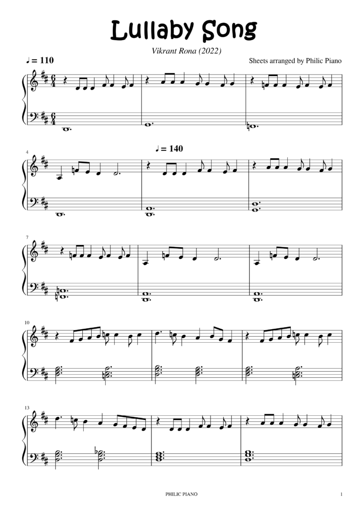 Lullaby Song | Piano Notes/Sheets/MIDI | Philic Piano