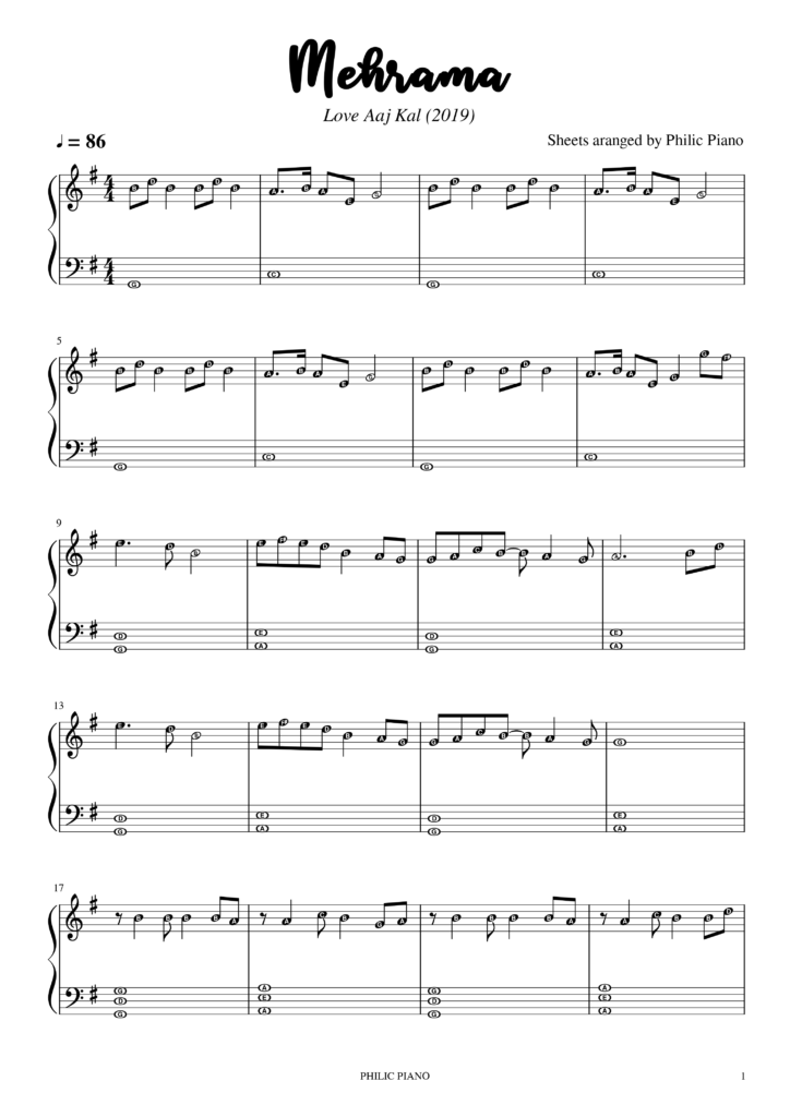 Mehrama | Piano Notes/Sheets/MIDI | Philic Piano