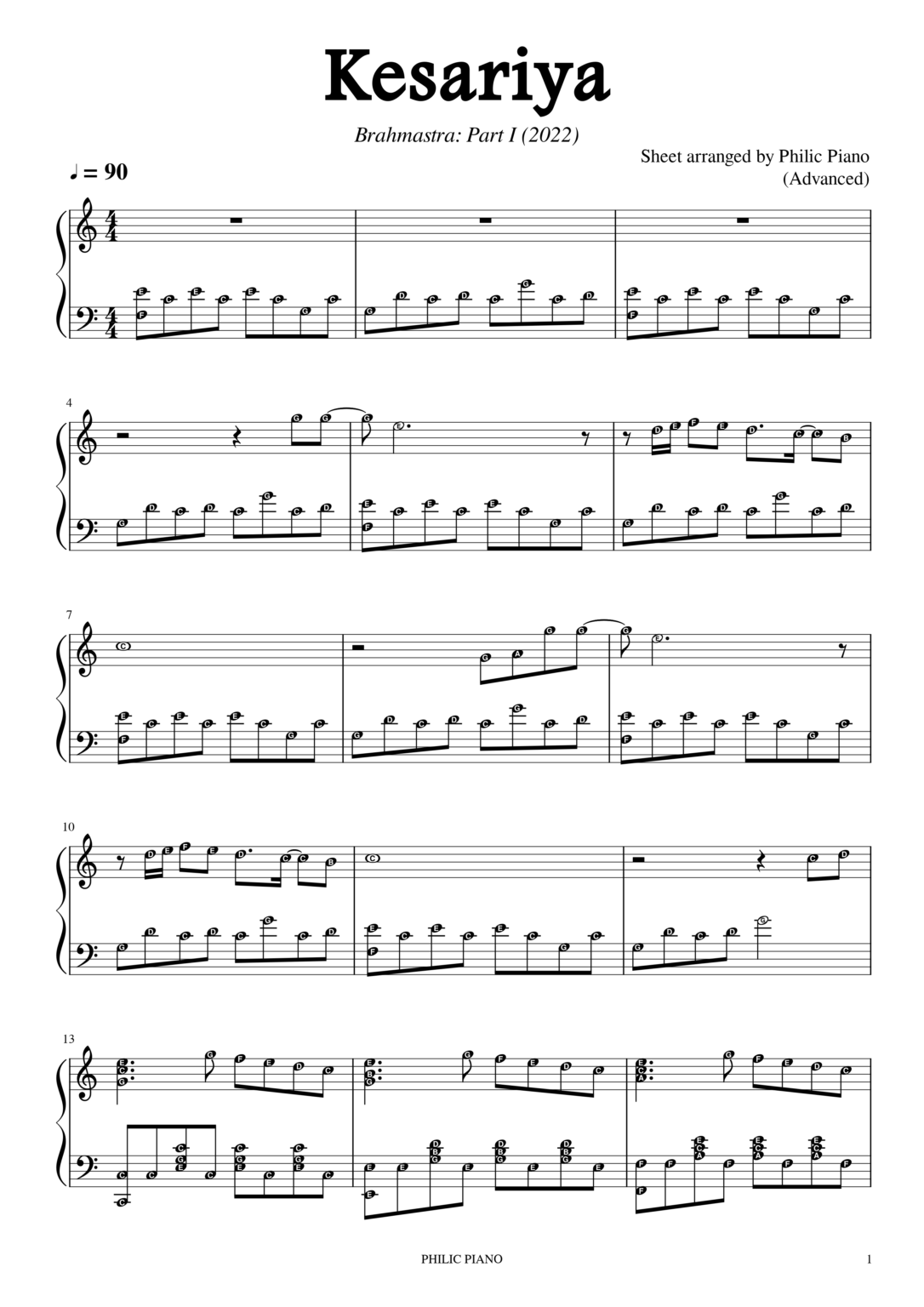 Kesariya | Piano Notes/Sheets/MIDI | Philic Piano