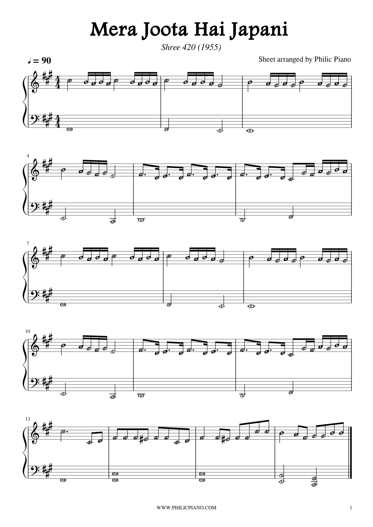 Mera Joota Hai Japani | Piano Notes/Sheets/MIDI | Philic Piano