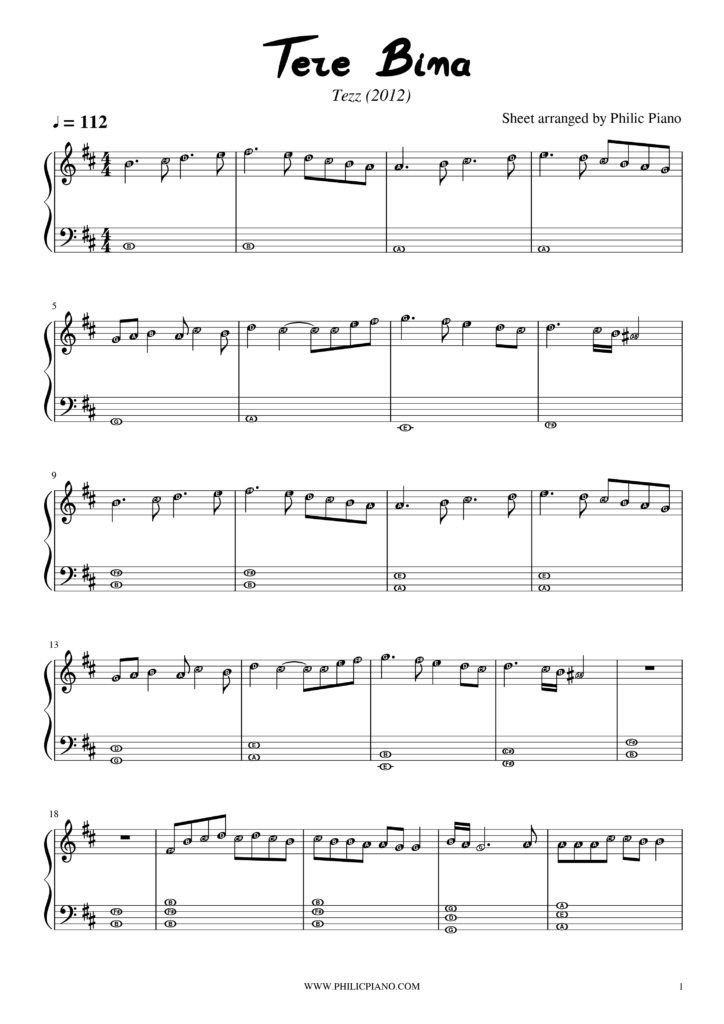Tere Bina | Piano Notes/Sheets/MIDI | Philic Piano