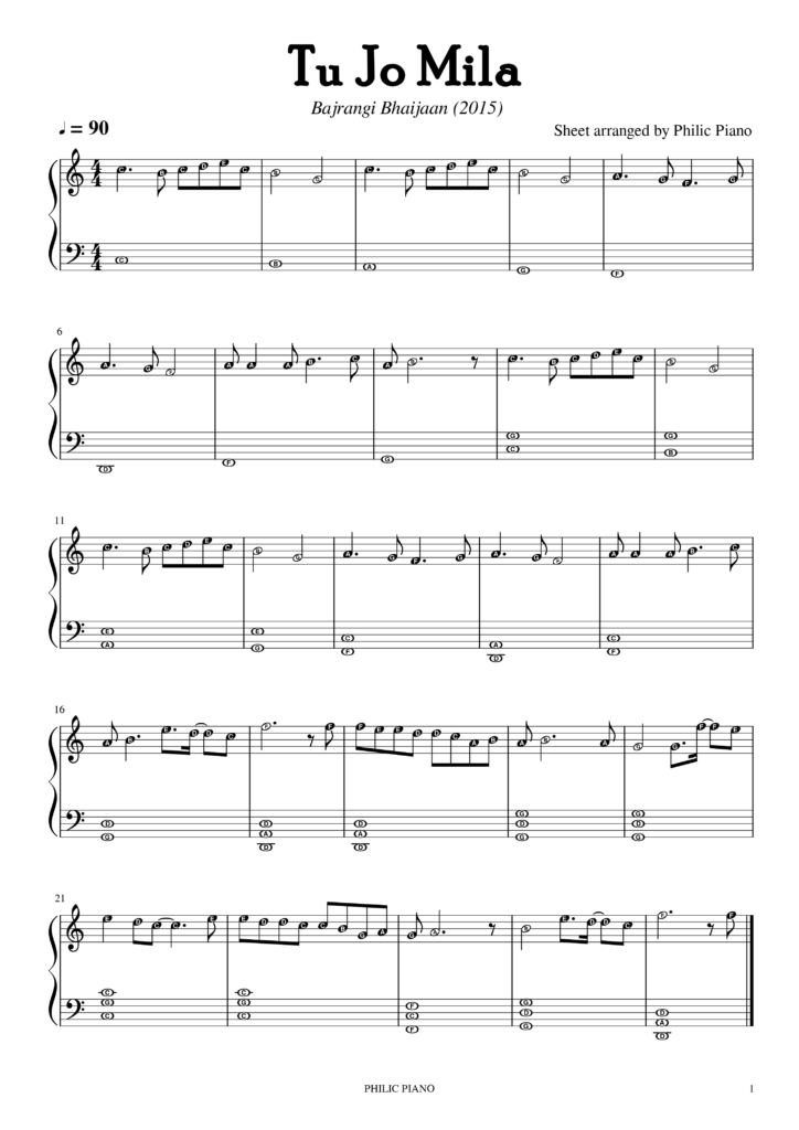 Tu Jo Mila | Piano Notes/Sheets/MIDI | Philic Piano