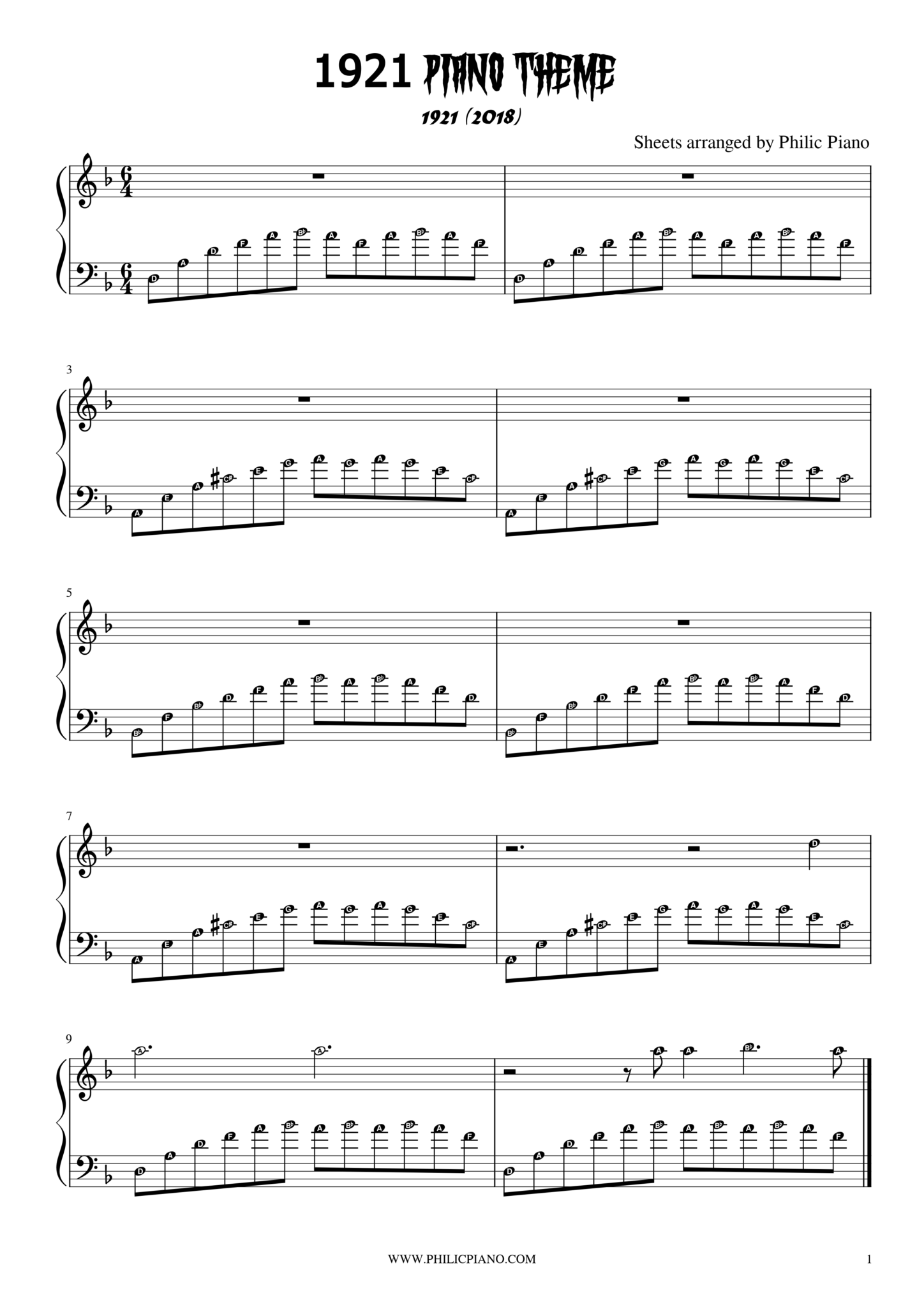 1921 Piano theme | Piano Notes/Sheets/MIDI | Philic Piano
