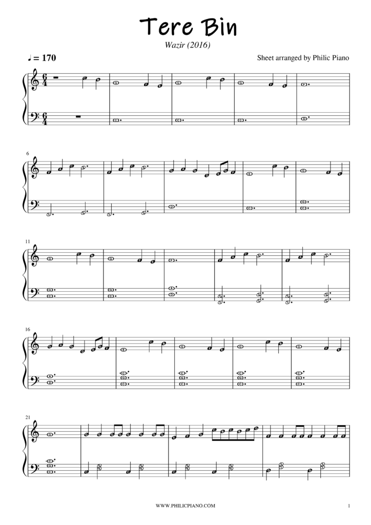 Tere Bin | Piano Notes/Sheets/MIDI | Philic Piano
