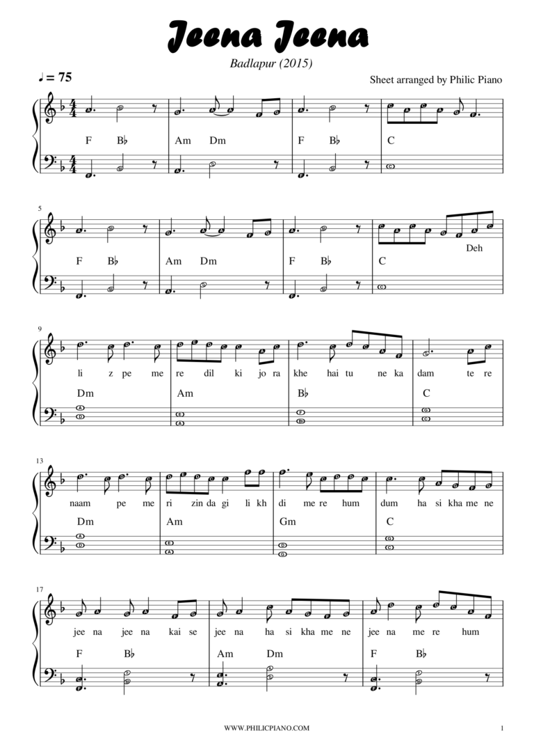 Jeena Jeena | Piano Notes/Sheets/MIDI | Philic Piano