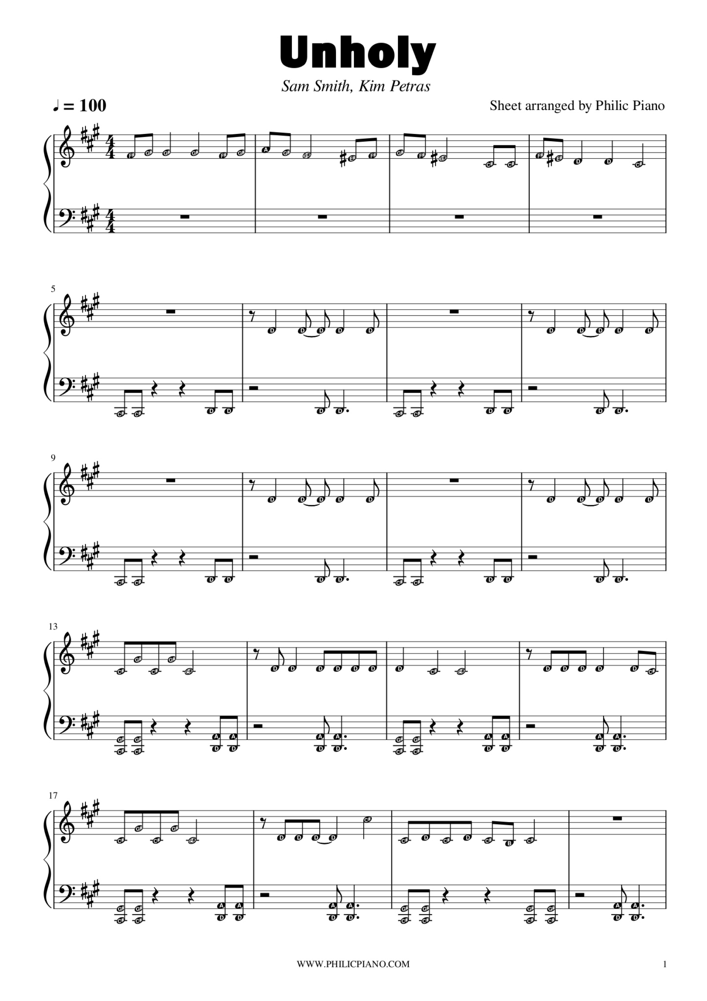 Unholy | Piano Notes/Sheets/MIDI | Philic Piano