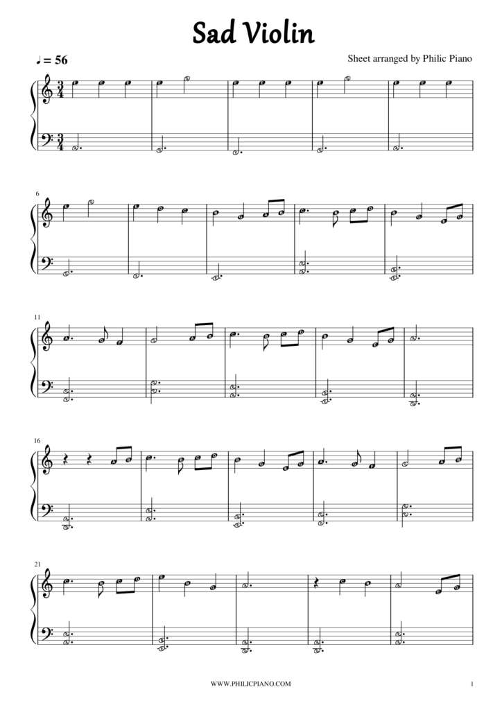 Sad Violin Piano Notes Sheets Midi Philic Piano