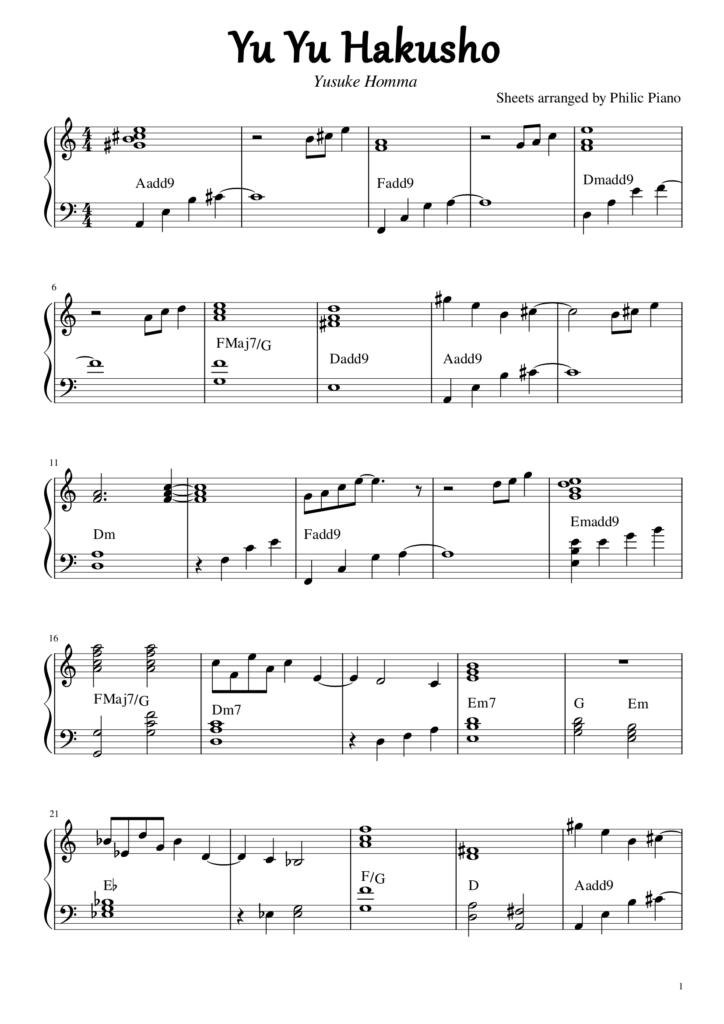 Yu Yu Hakusho OST | Piano Notes/Sheets/MIDI | Philic Piano