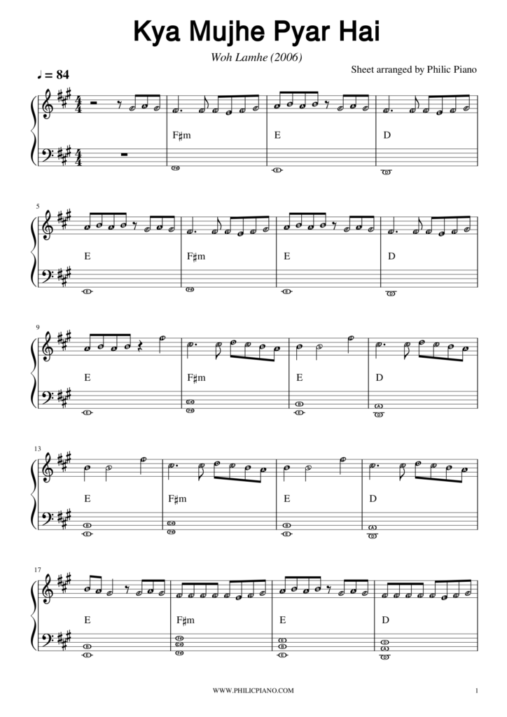 Kya Mujhe Pyar Hai | Piano Notes/Sheets/MIDI | Philic Piano