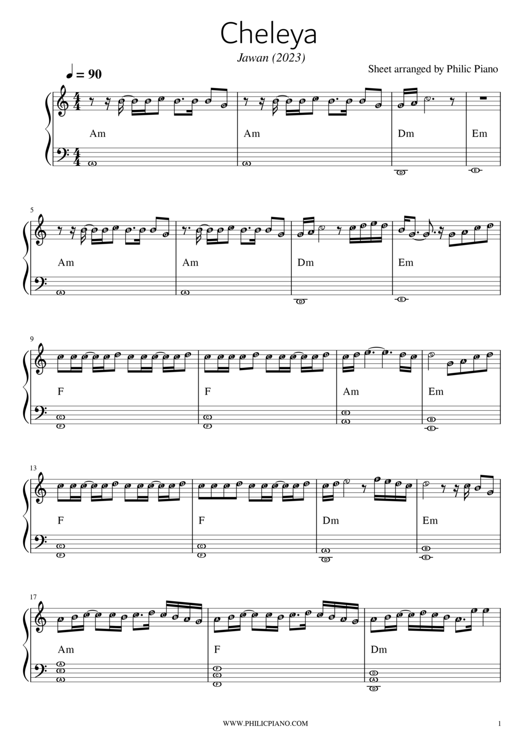 Chaleya | Piano Notes/Sheets/MIDI | Philic Piano