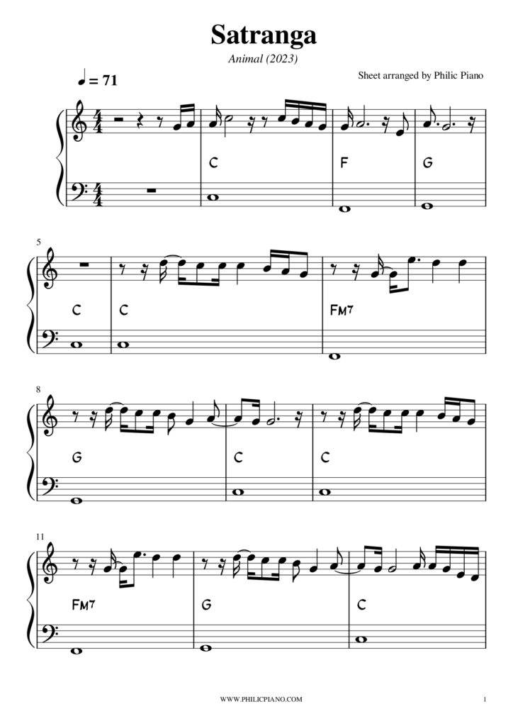 Satranga | Piano Notes/Sheets/MIDI | Philic Piano