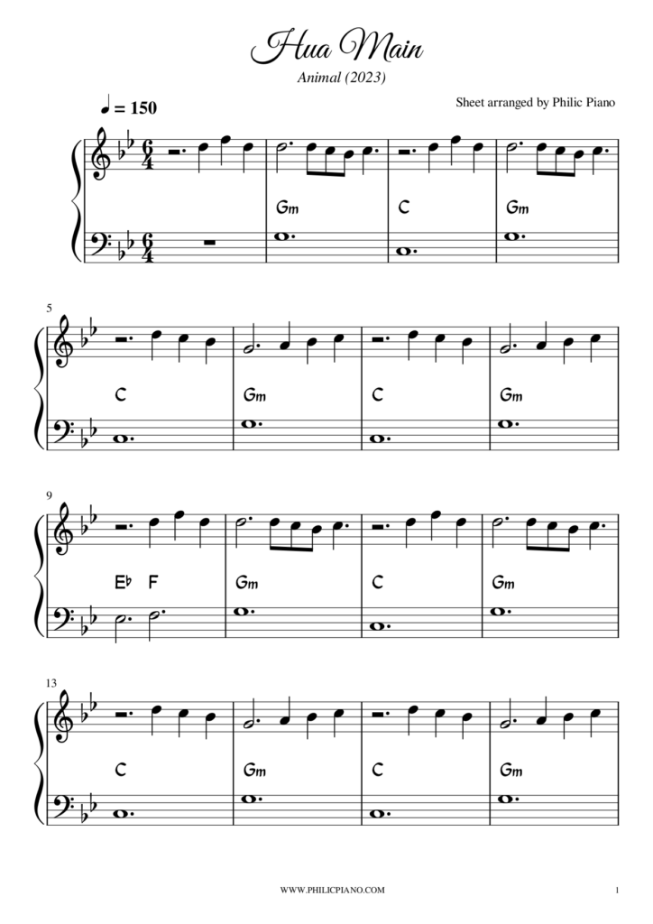 Hua Main | Piano Notes/Sheets/MIDI | Philic Piano