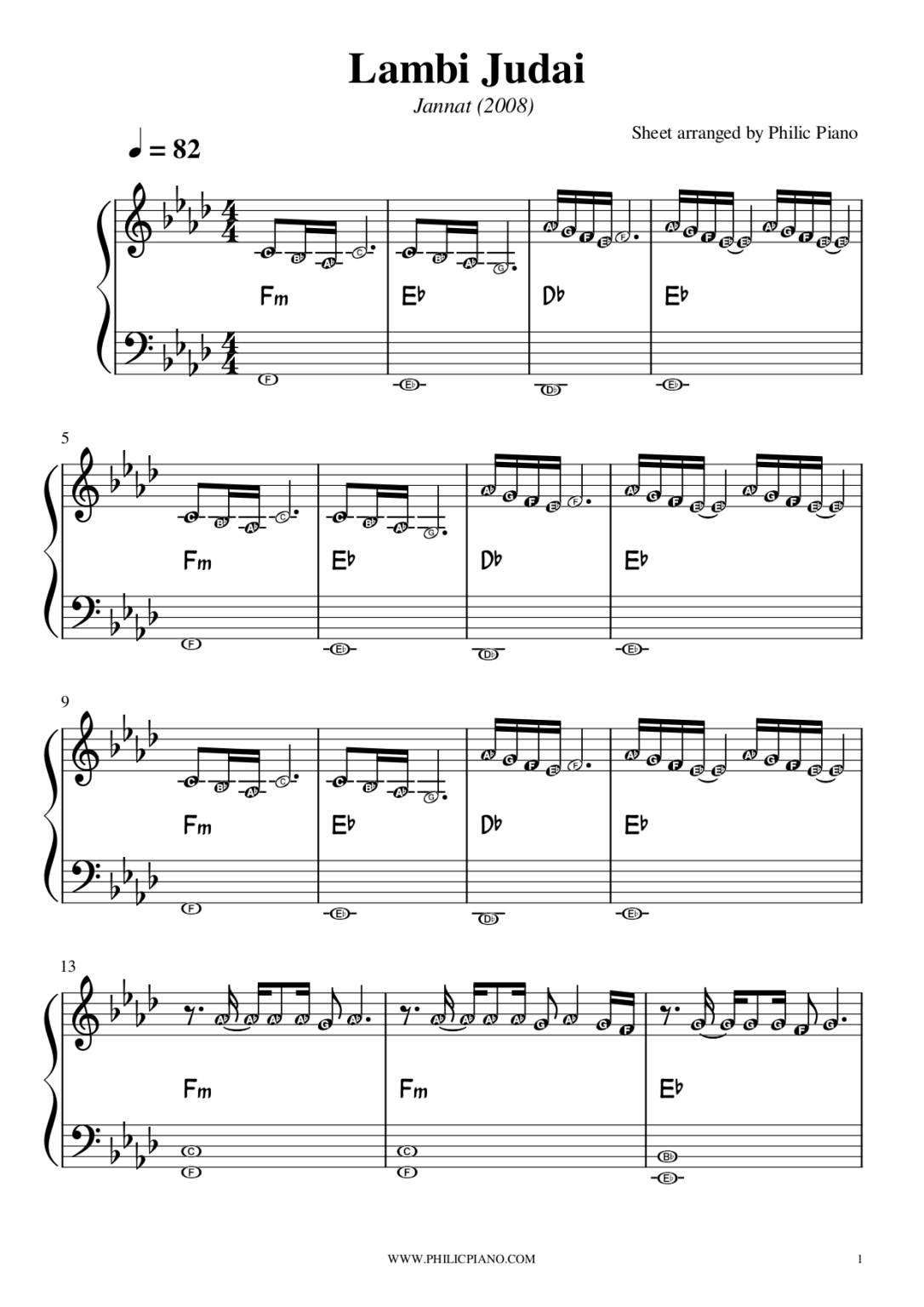 Lambi Judai | Piano Notes/Sheets/MIDI | Philic Piano