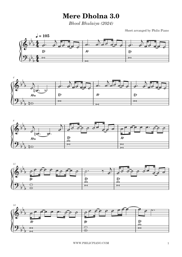 Mere Dholna 3.0 | Download Piano Notes/Sheets/MIDI