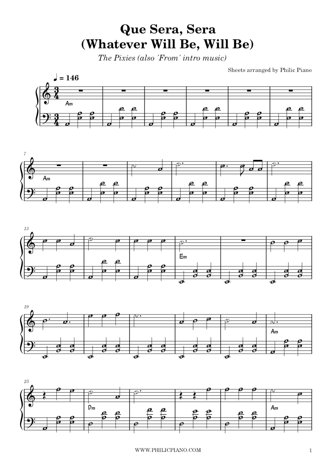 Que Sera, Sera (Whatever Will Be, Will Be) | Download Piano Notes ...